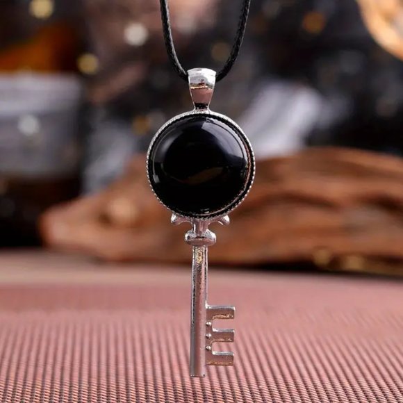 Jewelry | Obsidian Natural Stone Key Shaped Pendant Necklace Healing ...